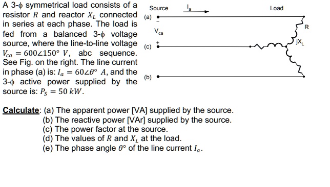 SOLVED: A 3-phase symmetrical load consists of a source resistor R and reactor X connected in ...