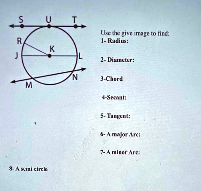 SOLVED: Use the give image to find: 1- Radius: R 2- Diameter: 3-Chord M ...