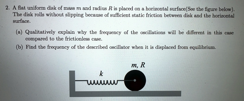 SOLVED: A flat uniform disk of mass m and radius R is placed on a horizontal surface (See the ...