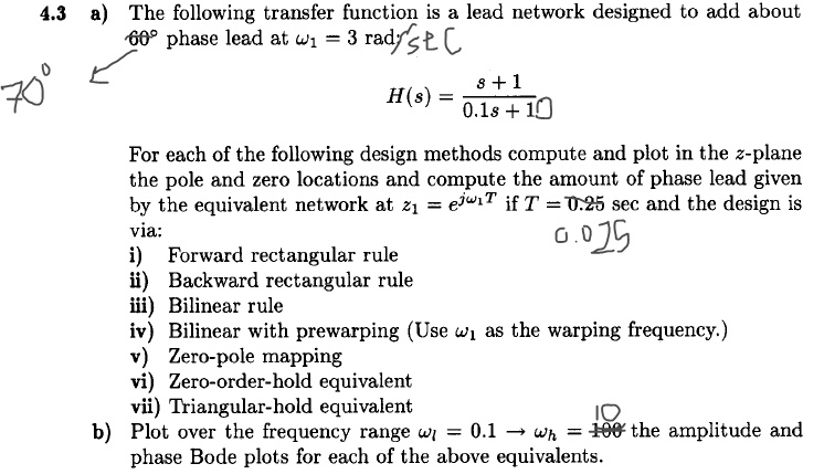 SOLVED: please show your steps and the MATLAB code for plotting part b 4.3 a) The following ...