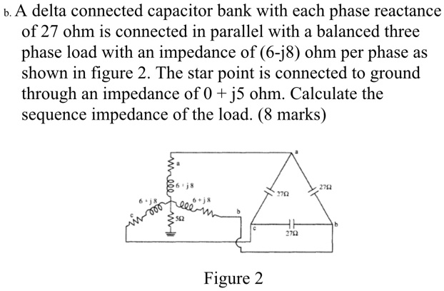 b. A delta connected capacitor bank with each phase reactance of 27 ohm ...