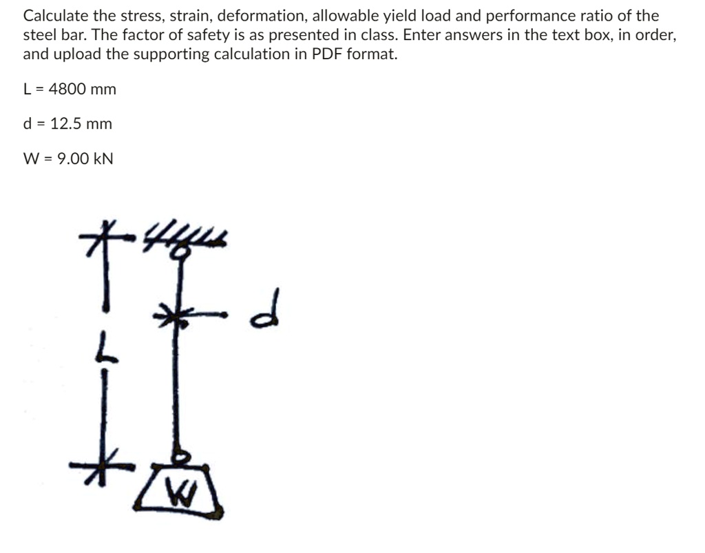 Calculate the stress, strain, deformation, allowable yield load and ...