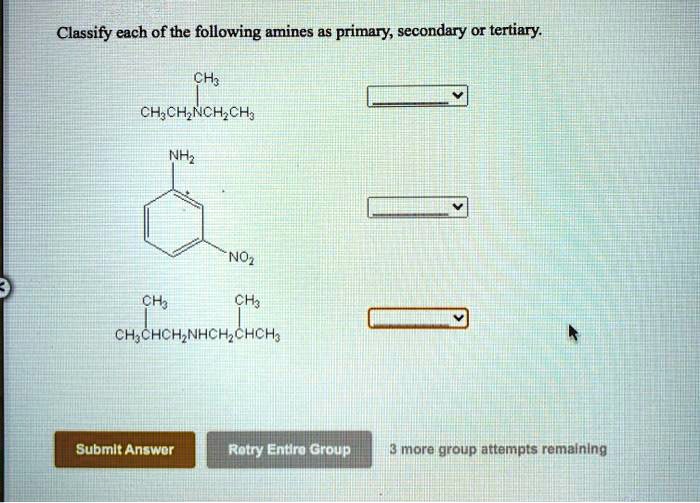 classify each ofthe following amines as primary secondary or tertiary ... classify each ofthe following amines as primary secondary or tertiary ...