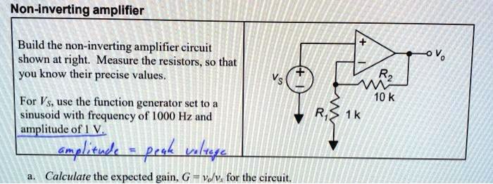 Non-inverting amplifier Build the non-inverting amplifier circuit shown at right. Measure the ...
