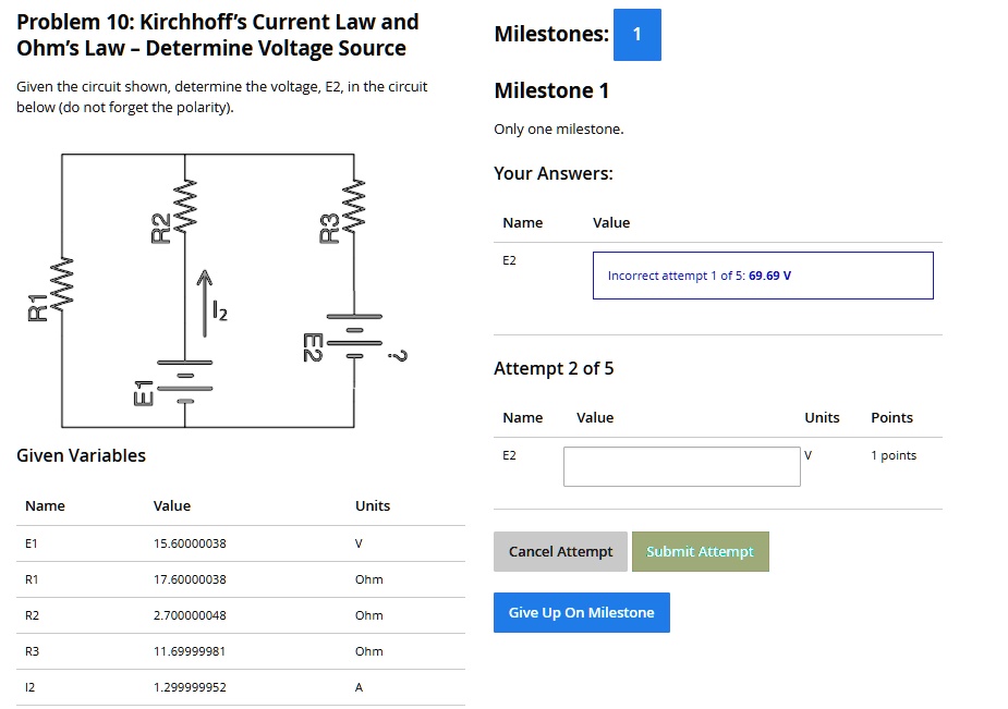 SOLVED: Problem 10: Kirchhoff's Current Law and Ohm's Law - Determine Voltage Source Milestones ...