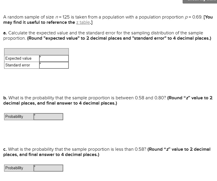 SOLVED: A random sampl of size n= 125 is taken from population with ...