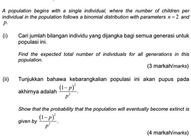 A population begins with a single individual, where the number of ...