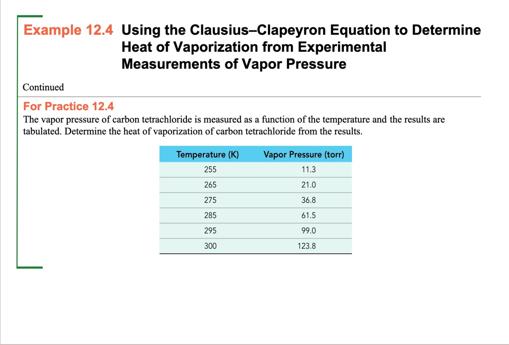 Example 12.4 Using the Clausius-Clapeyron Equation to Determine Heat of ...