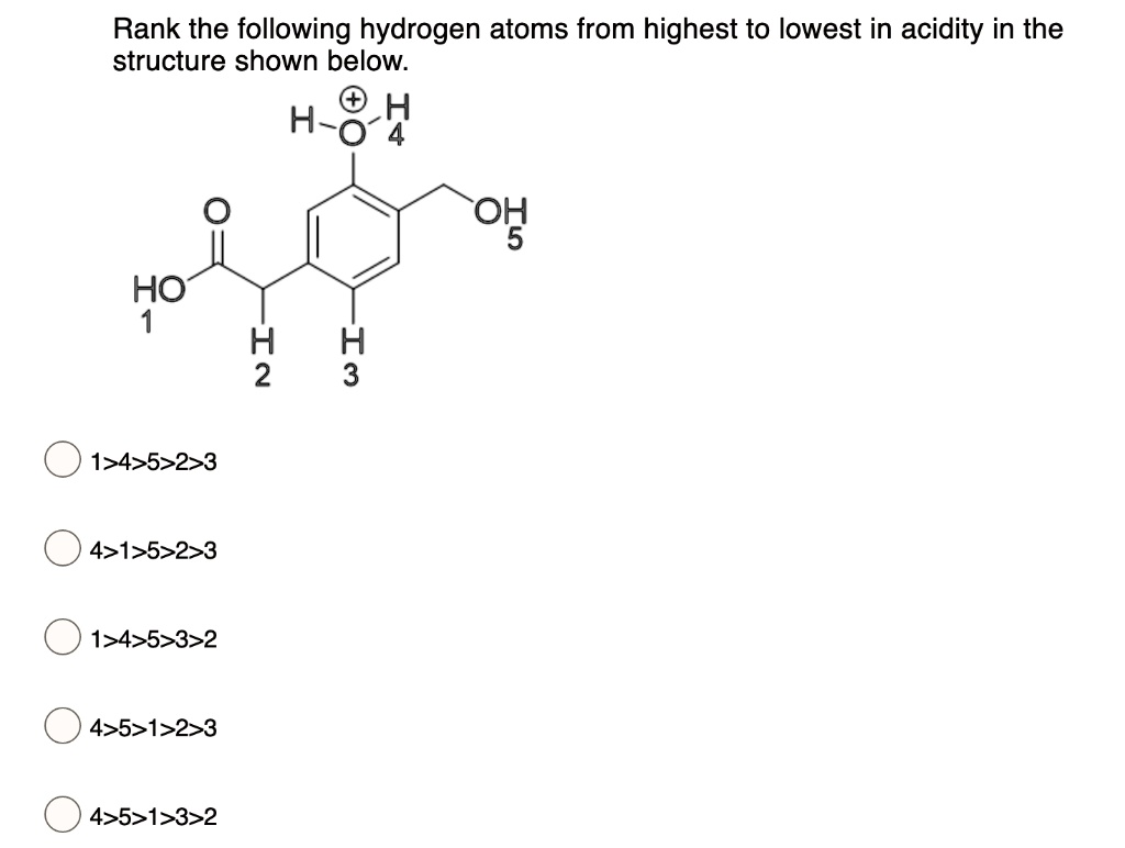 SOLVED: Rank the following hydrogen atoms from highest to lowest in acidity in the structure ...