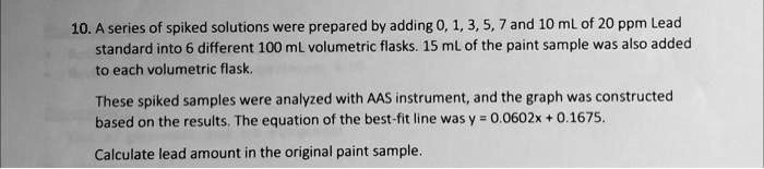 10. A series of spiked solutions were prepared by adding 0, 1, 3, 5, 7 ...
