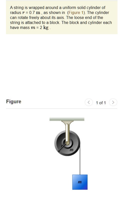 SOLVED: A string is wrapped around a uniform solid cylinder of radius r ...