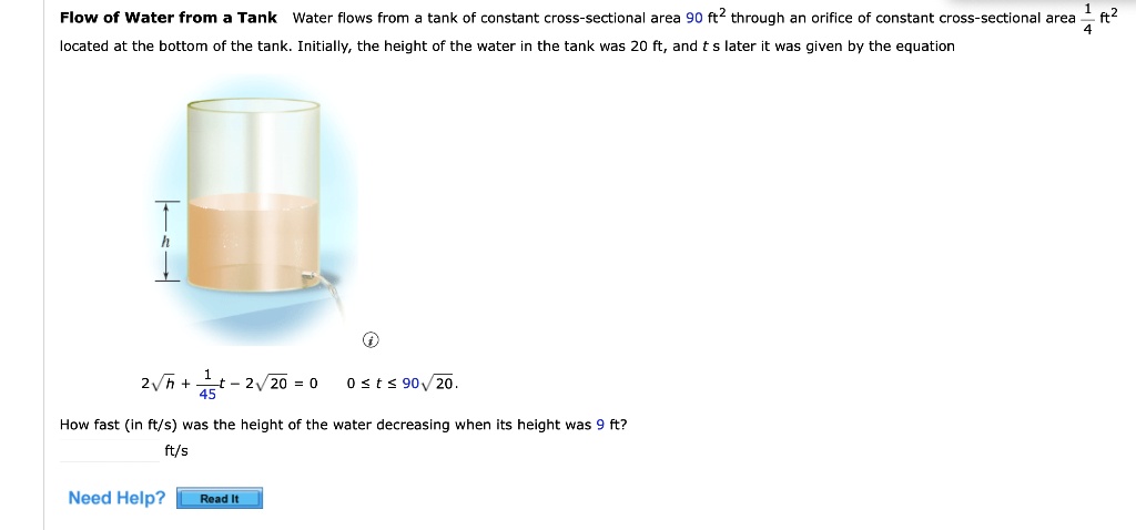 Flow of Water from a Tank Water flows from a tank of constant cross ...