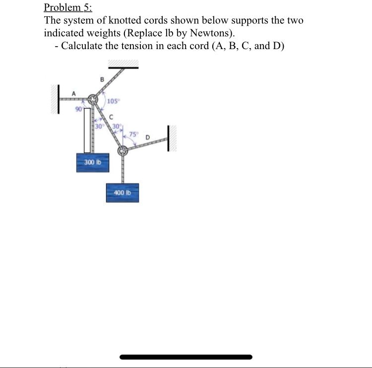 SOLVED: Problem 5: The system of knotted cords shown below supports the ...