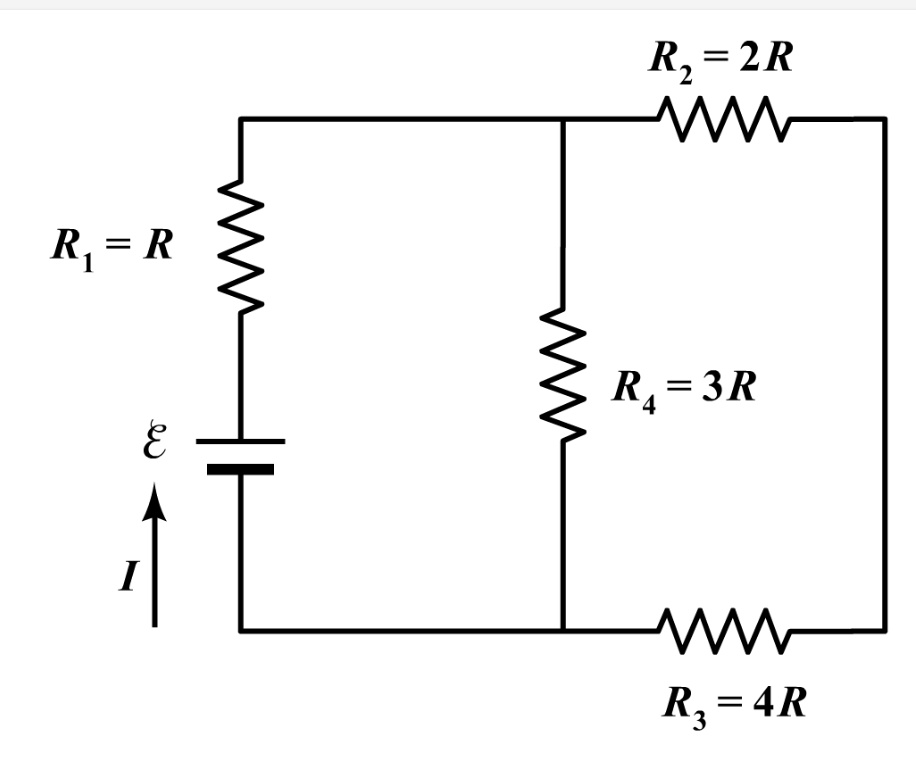 SOLVED: Four resistors are connected to a battery as shown in the figure. The current through ...