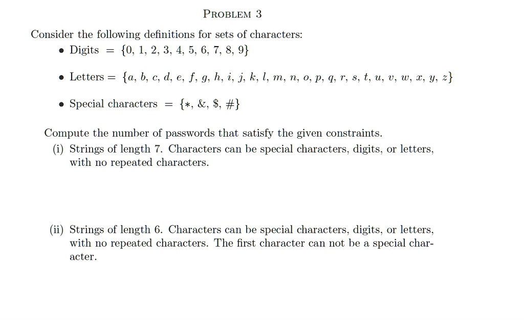 problem 3 consider the following definitions for sets of characters ...