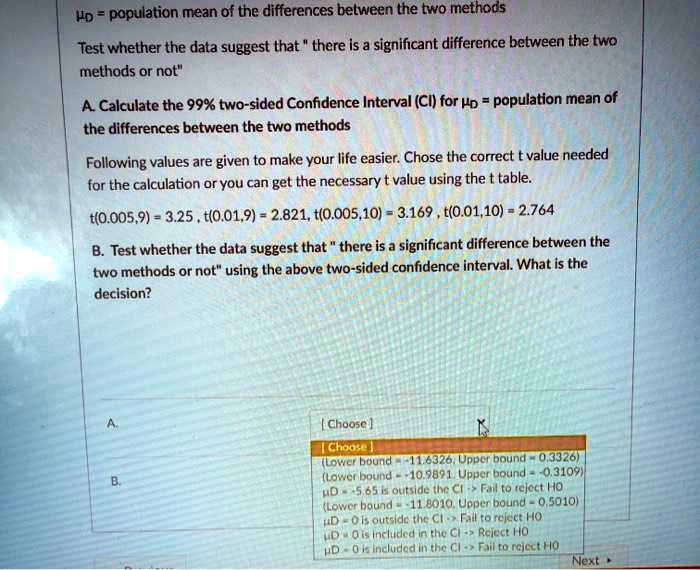 SOLVED: Hp population mean of the differences between the two methods ...