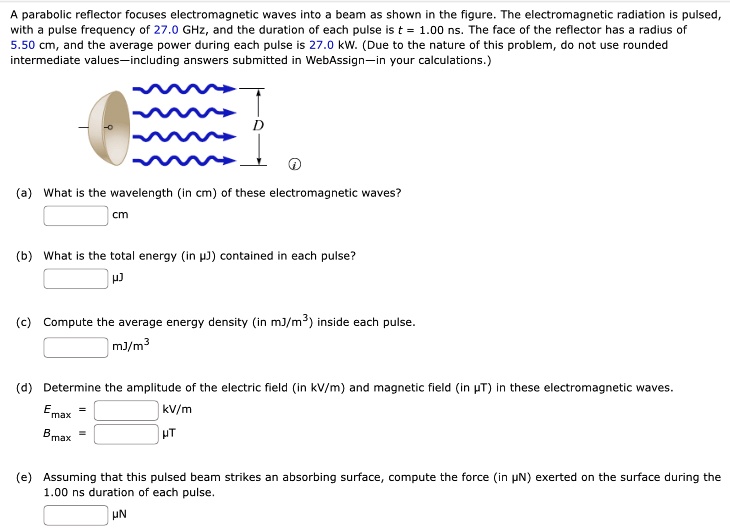 a parabolic reflector focuses electromagnetic waves into a beam as ...