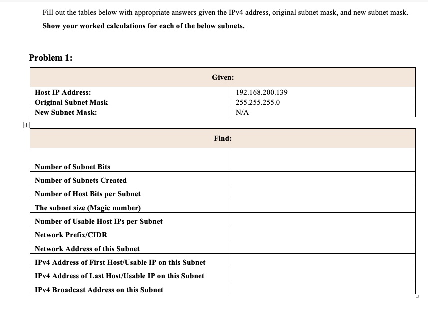 Solved Please Check The Question Properly The New Subnet Mask Is Na Fill Out The Tables