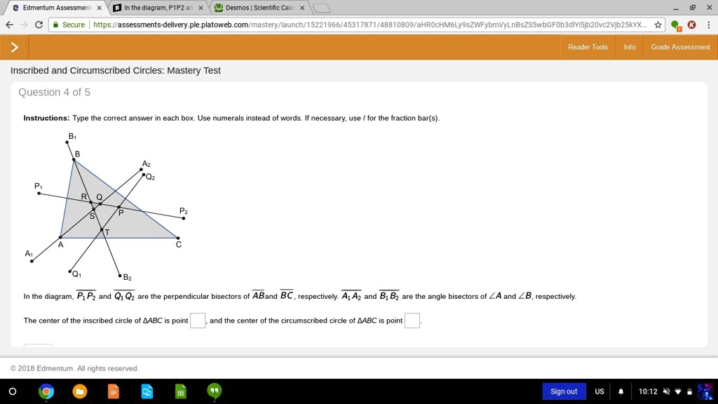 SOLVED: In the diagram, P1P2 and Q1Q2 are the perpendicular bisectors of line AB and BC ...