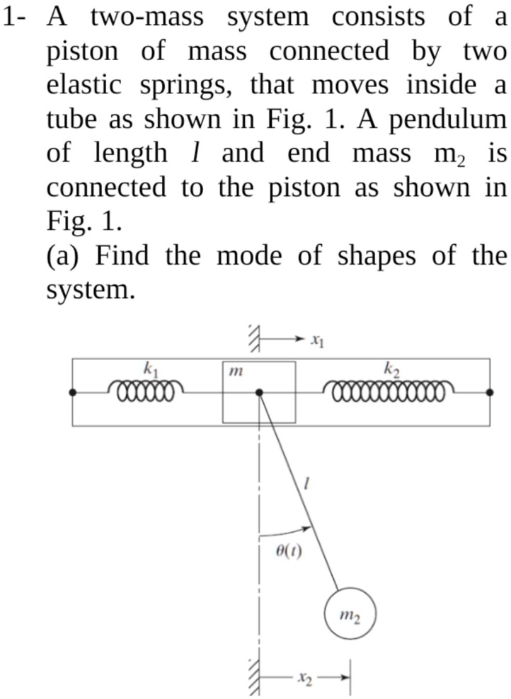 A two-mass system consists of a piston of mass connected by two elastic ...