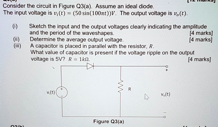 SOLVED: Consider the circuit in Figure Q3(a). Assume an ideal diode. The input voltage is vit ...