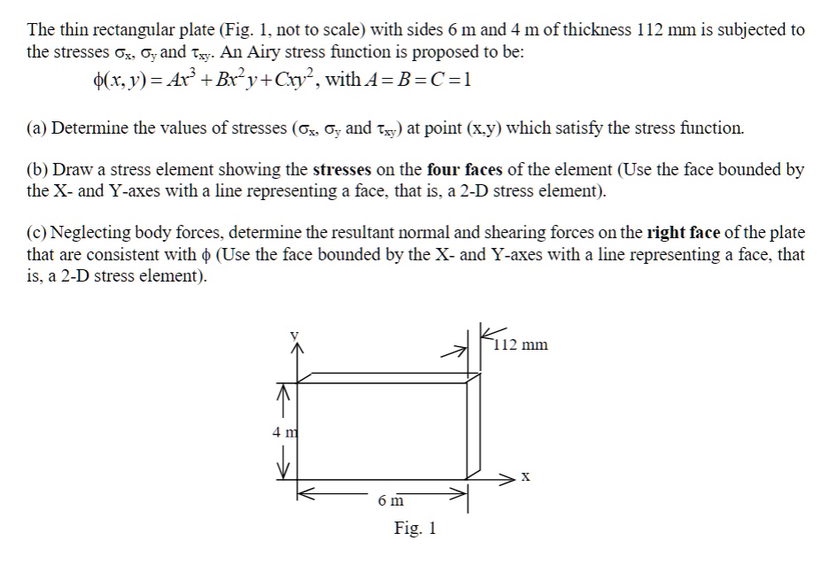 SOLVED: The thin rectangular plate (Fig. 1, not to scale) with sides 6 m and 4 m and a thickness ...