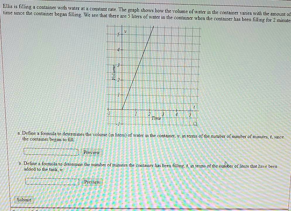 ellis is filling container with water at a constant rate the xgraph ...