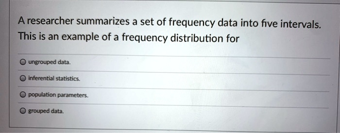 A researcher summarizes a set of frequency data into five intervals ...