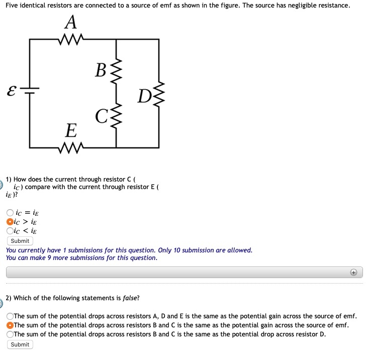 five identical resistors are connected to source of emf as shown in the figure the source has ...