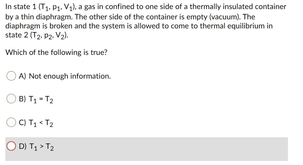 SOLVED:In state 1 (T1, P1, V1), a gas in confined to one side of a ...