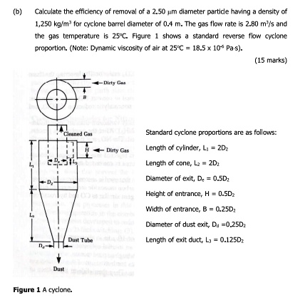 Calculate the efficiency of removal of a 2.50 m diameter particle ...