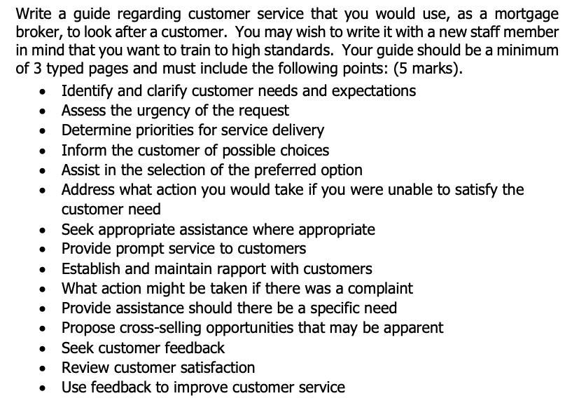 Write a guide regarding customer service that you would use, as a ...