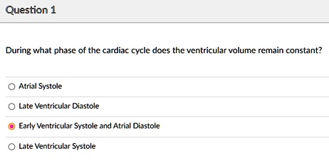 Question 1 During what phase of the cardiac cycle does the ventricular ...