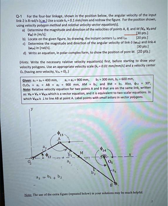 SOLVED: For the four-bar linkage, shown in the position below, the angular velocity of the input ...