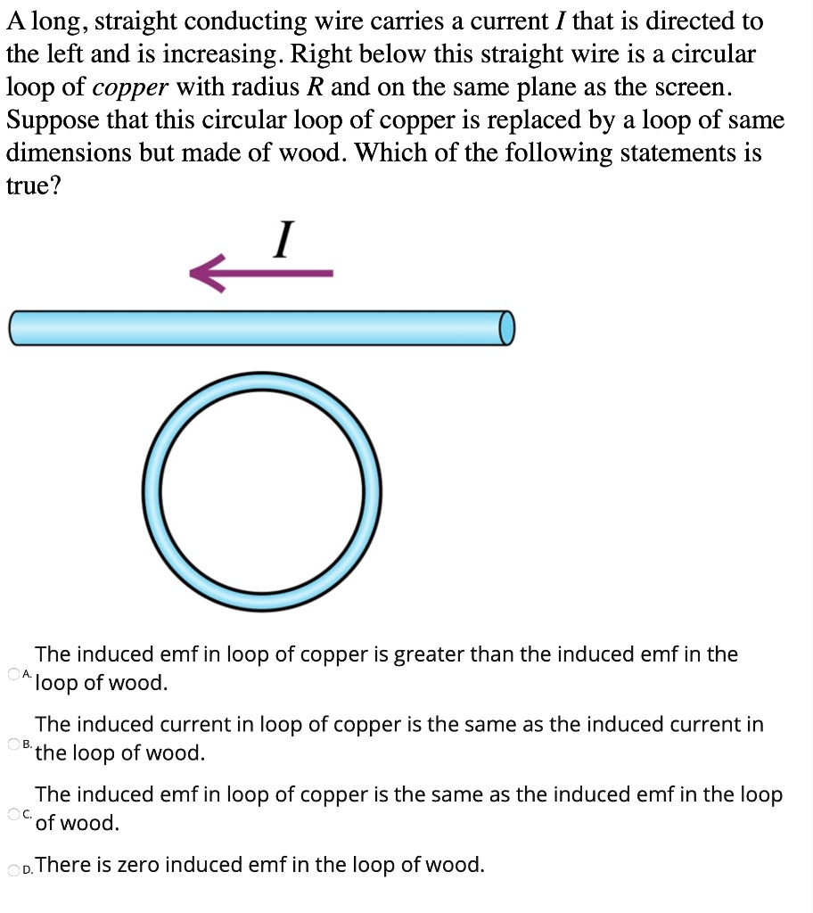 a long straight conducting wire carries a current i that is directed to the left and is ...