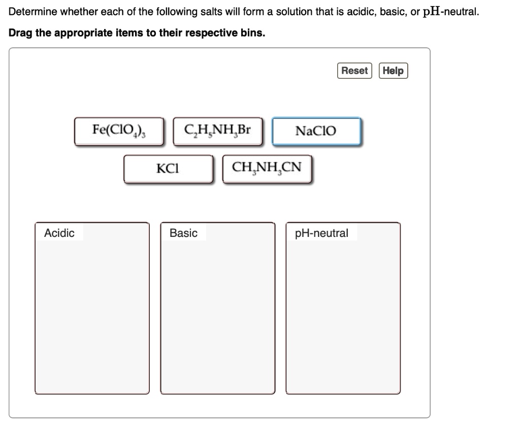 determine whether each of the following salts will form a solution that is acidic basic or ph ...