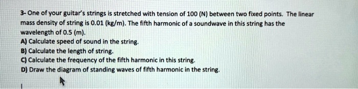 SOLVED: One of your guitar strings stretched with tension of 100 (N) between two fixed points ...