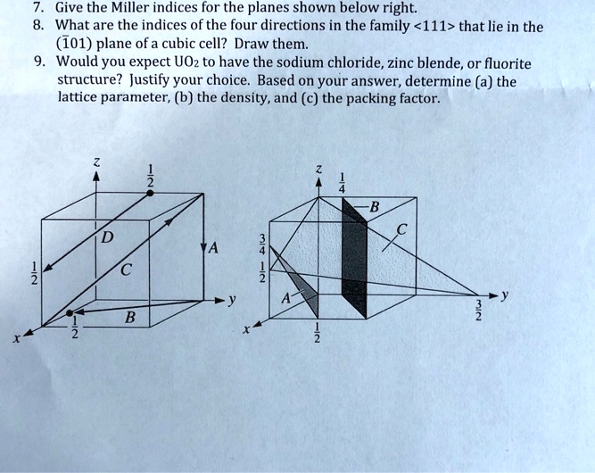 SOLVED: Give the Miller indices for the planes shown below, right: What ...