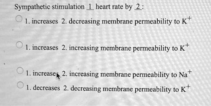 SOLVED: Sympathetic stimulation increases heart rate by increasing ...