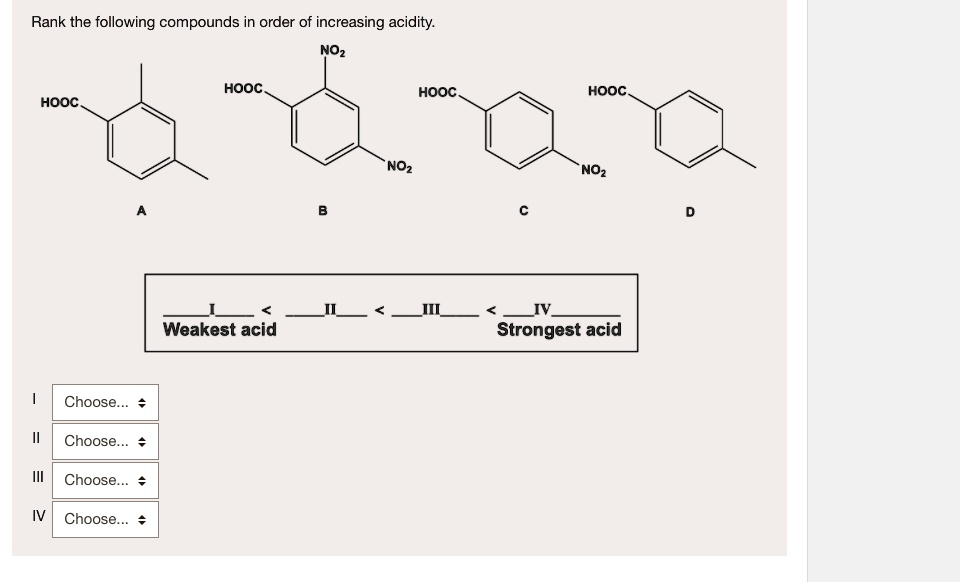 SOLVED: Rank the following compounds in order of increasing acidity: NO2, HOOC, HOOH, HOOC, HOOC ...