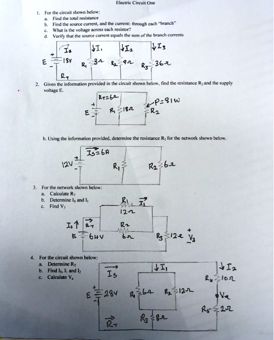 electric circuit one 1 for the circuit shown below find the total resistance find the source ...