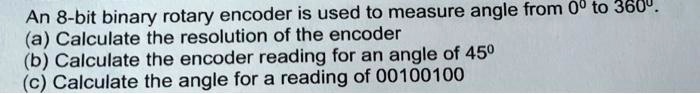 SOLVED: An 8-bit binary rotary encoder is used to measure angle from 0 ...