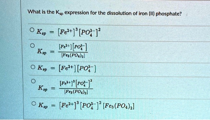 SOLVED: What is the Ksp expression for the dissolution of iron (II ...