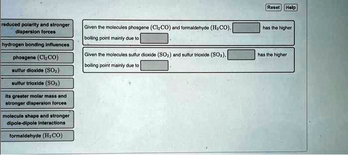 reduced polarity and stronger dispersion forces hydrogen bonding influences phosgene (Cl2CO ...
