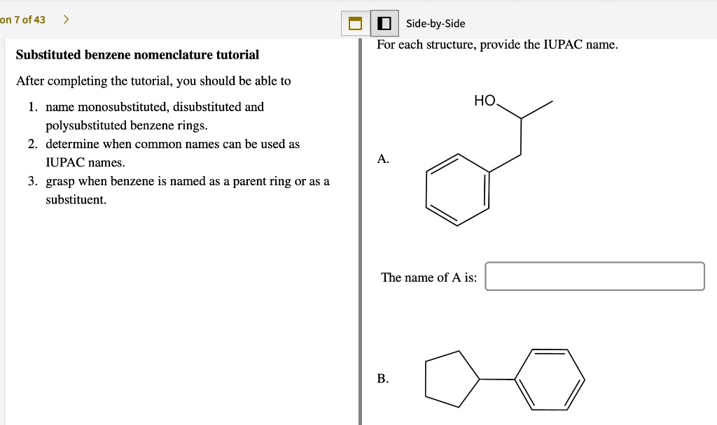 on 7 of 43 side by side for each structure provide the iupac name ...