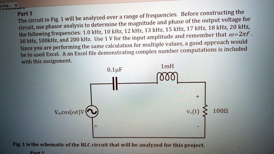 Part 1: Analysis of the RLC Circuit over a Range of Frequencies The circuit shown in Fig. 1 will ...