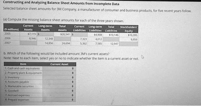 a compute the missing balance sheet amounts for each of the 3 years shownb which of the ...