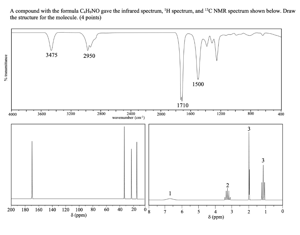 SOLVED: A compound with the formula C4H10NO gave the infrared spectrum ...