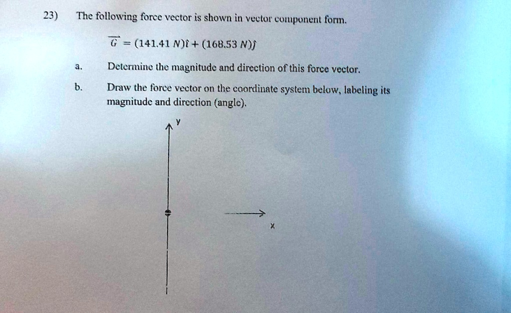 23) The following force vector is shown in vector component form. G⃗ ...