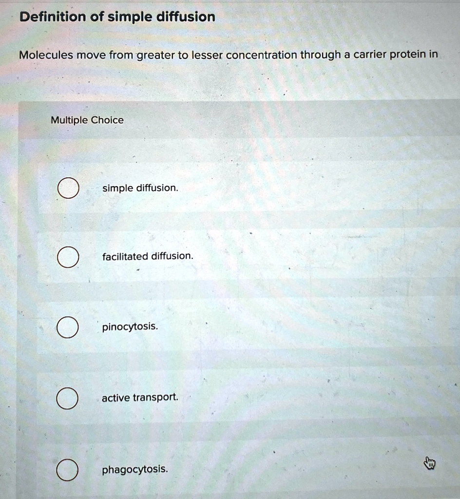 definition of simple diffusion molecules move from greater to lesser ...